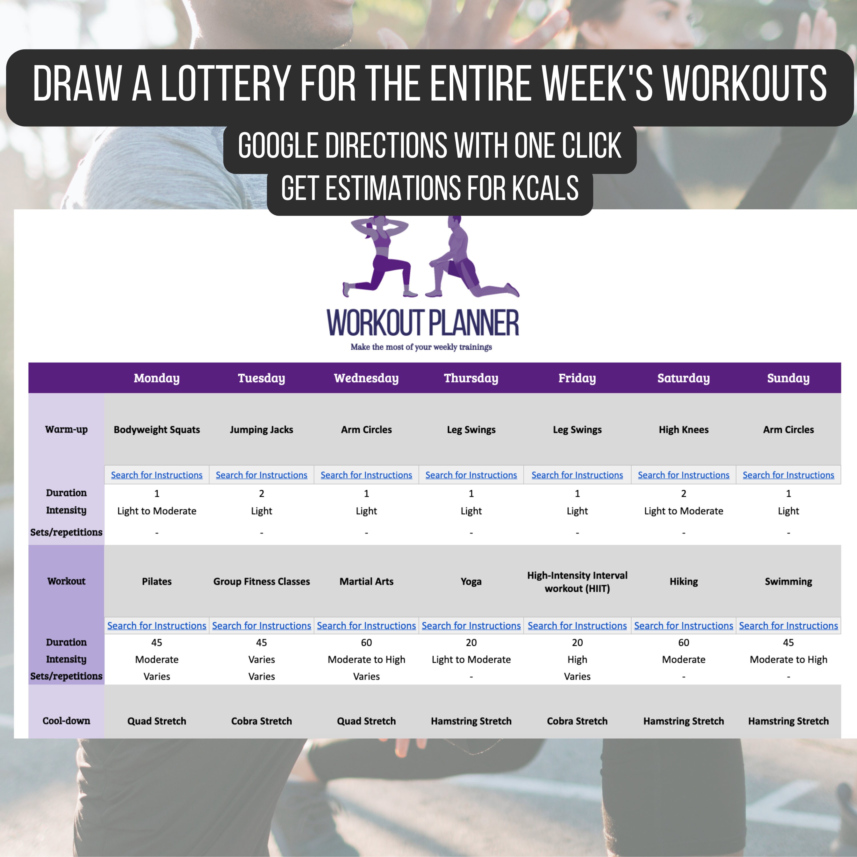 Workout Planner Template in Google Sheets | Keep Your Training Plan Up ...