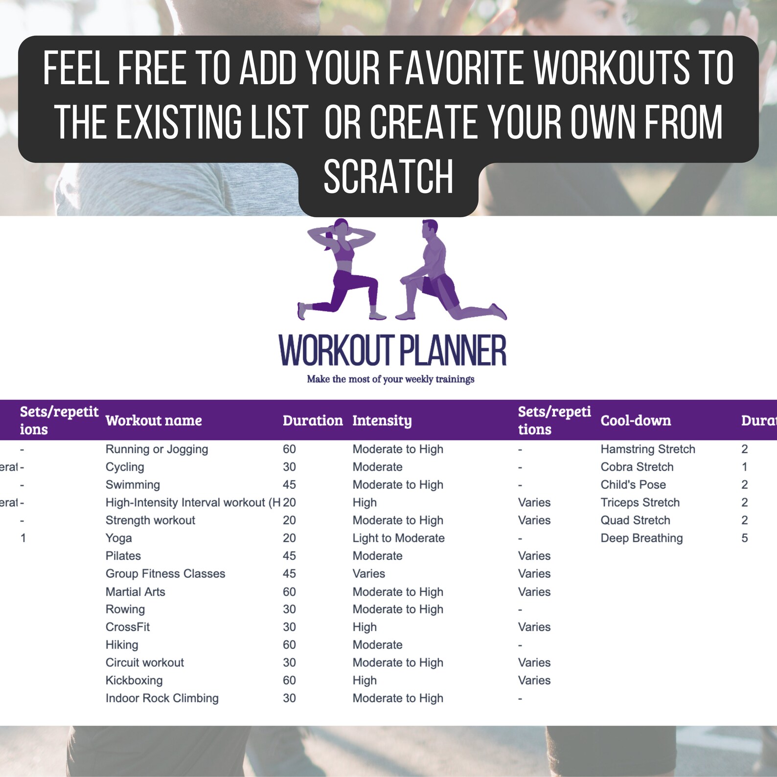 Workout Planner Template in Google Sheets | Keep Your Training Plan Up ...
