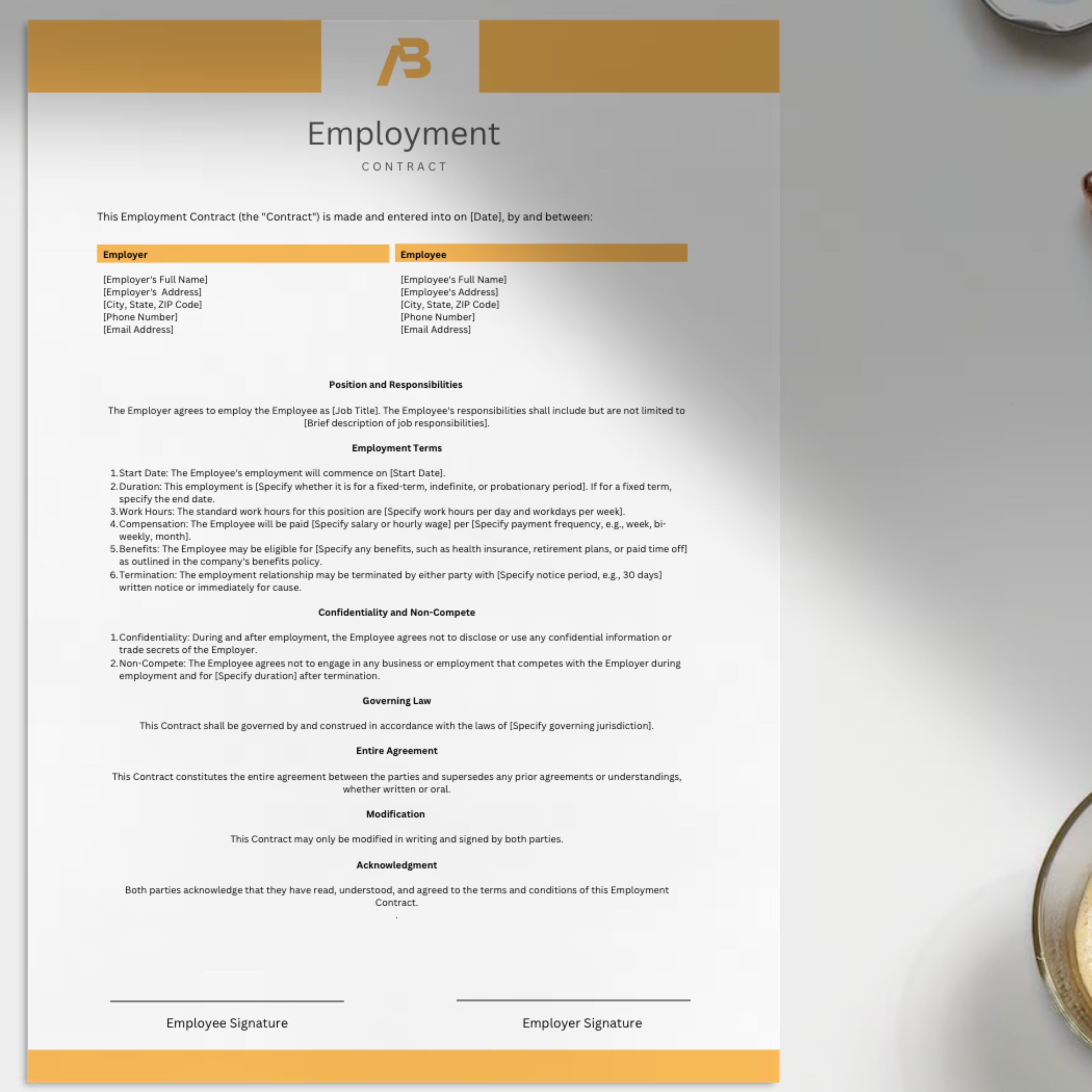 Employment Contract Template | Edit in Canva | Employee Agreement ...