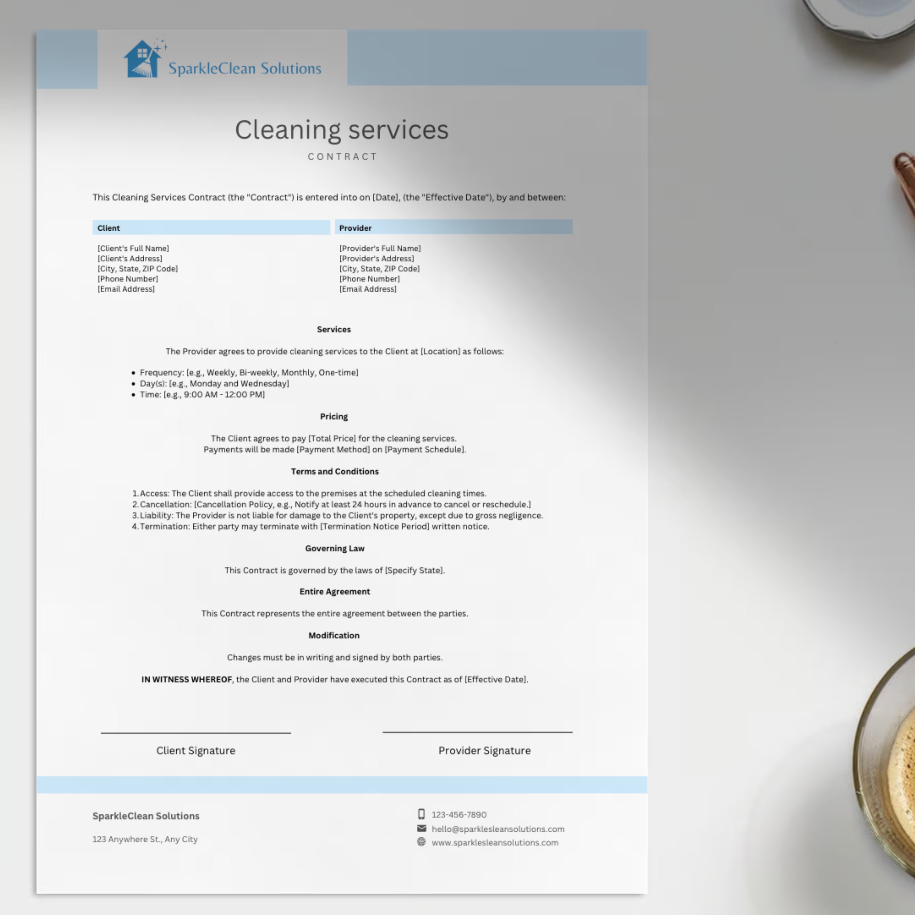 Cleaning Contract | Edit in Canva | Customizable Cleaning Services ...