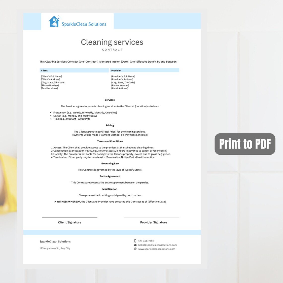 Cleaning Contract | Edit in Canva | Customizable Cleaning Services ...