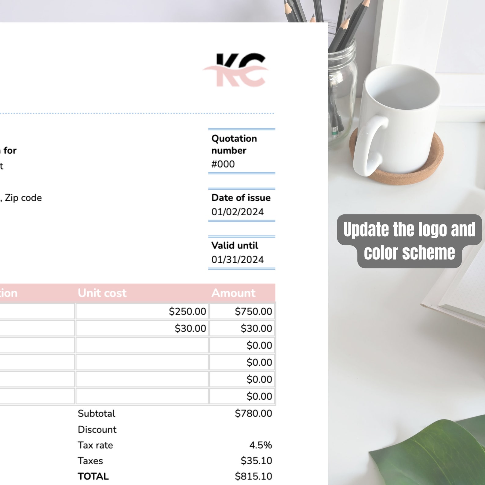 Quotation Template | Editable in Google Sheets | Automatic Calculations ...