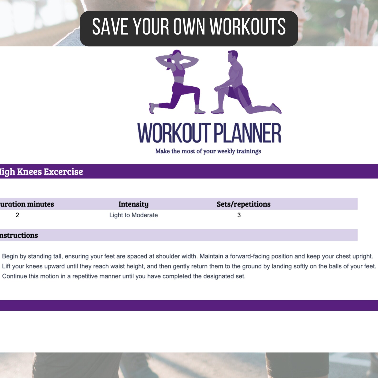 Workout Planner Template in Google Sheets | Keep Your Training Plan Up ...