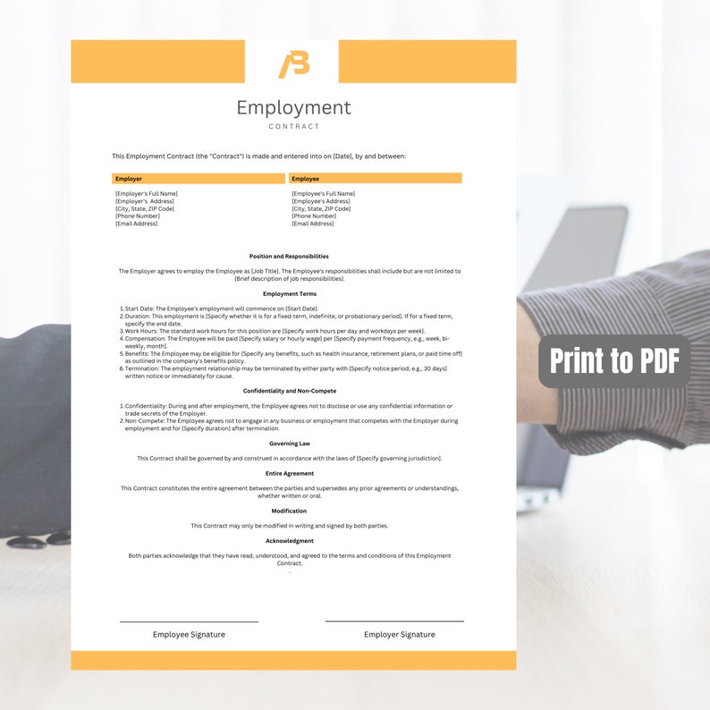 Employment Contract Template | Edit in Canva | Employee Agreement ...