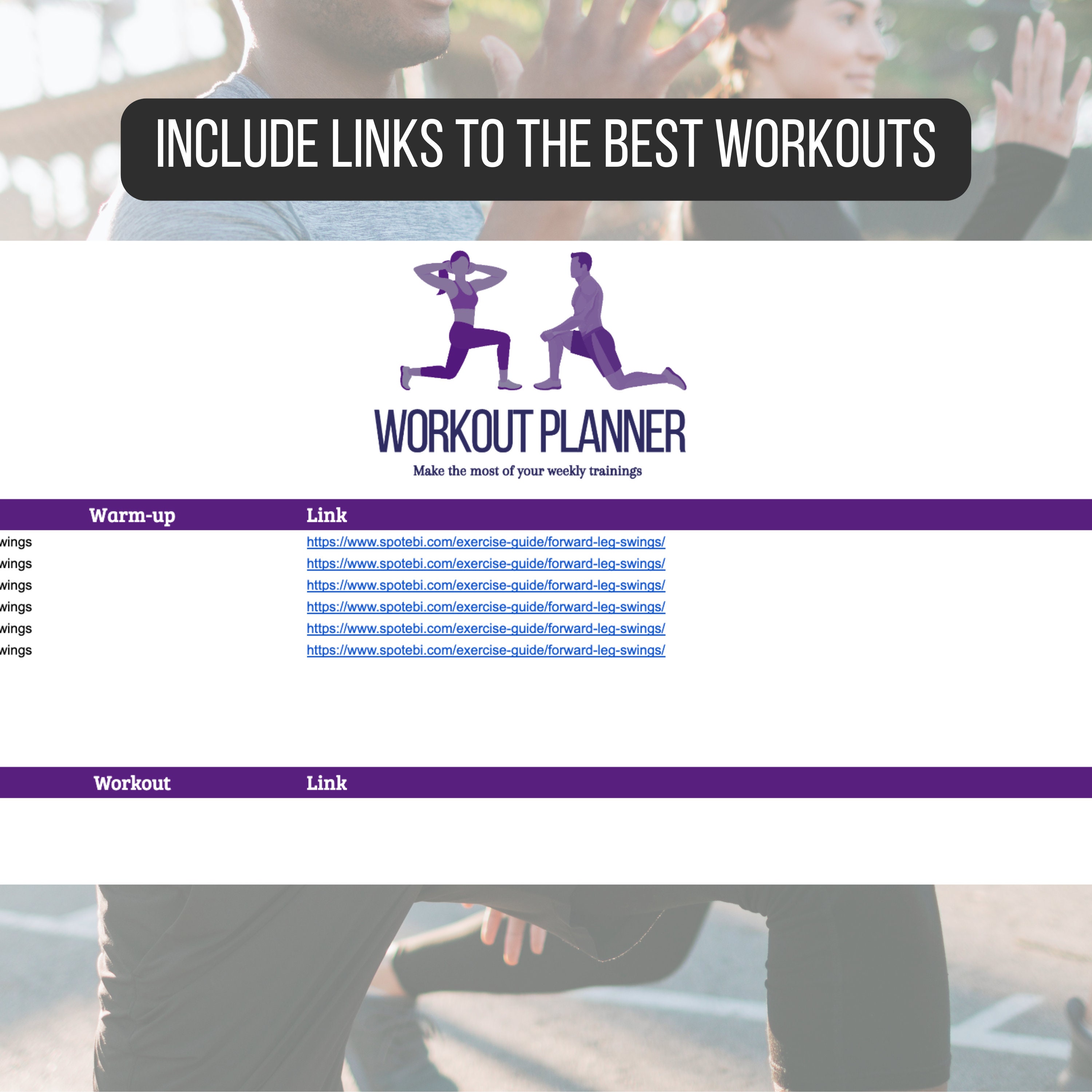 Workout Planner Template in Google Sheets | Keep Your Training Plan Up ...