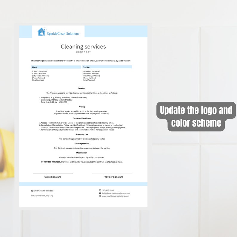 Cleaning Contract | Edit in Canva | Customizable Cleaning Services ...