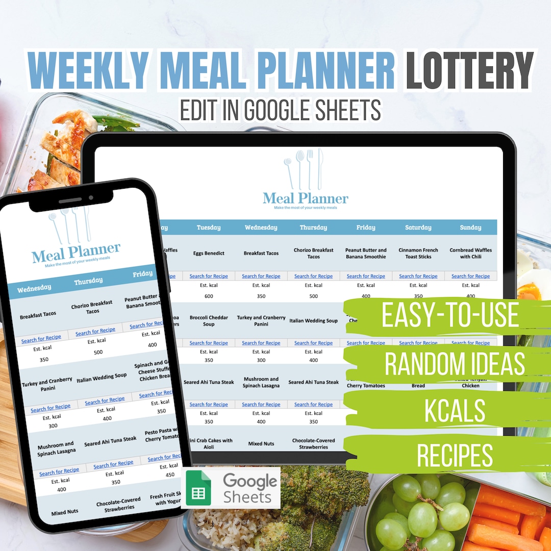 Meal Planner Weekly Template Spreadsheet - Google Sheets - Get Weekly ...