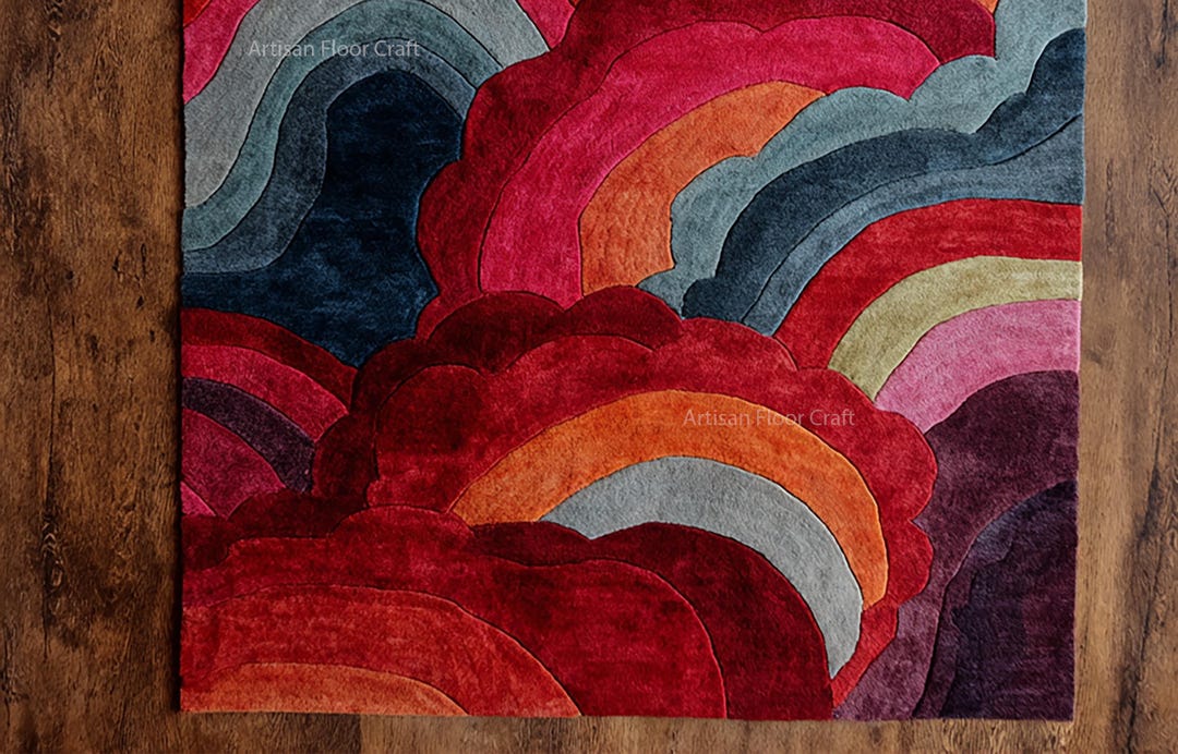 Modern Abstract Hand Tufted Wool Rug, Multicolor Rainbow Pattern ...