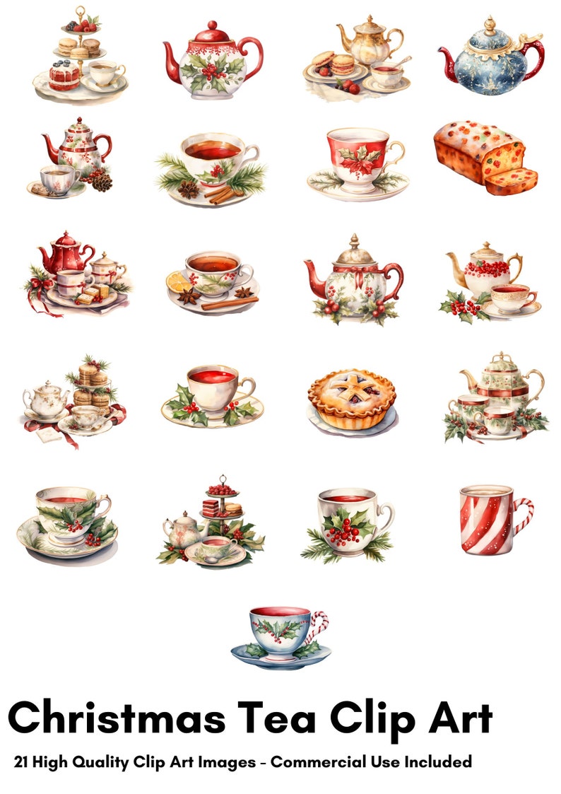 Christmas Tea Clipart - 21 High Quality Jpgs - White & Transparent ...
