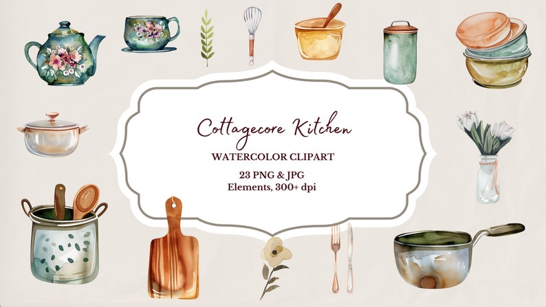 Cottagecore Kitchen Clipart - 23 High Quality Jpgs - White ...