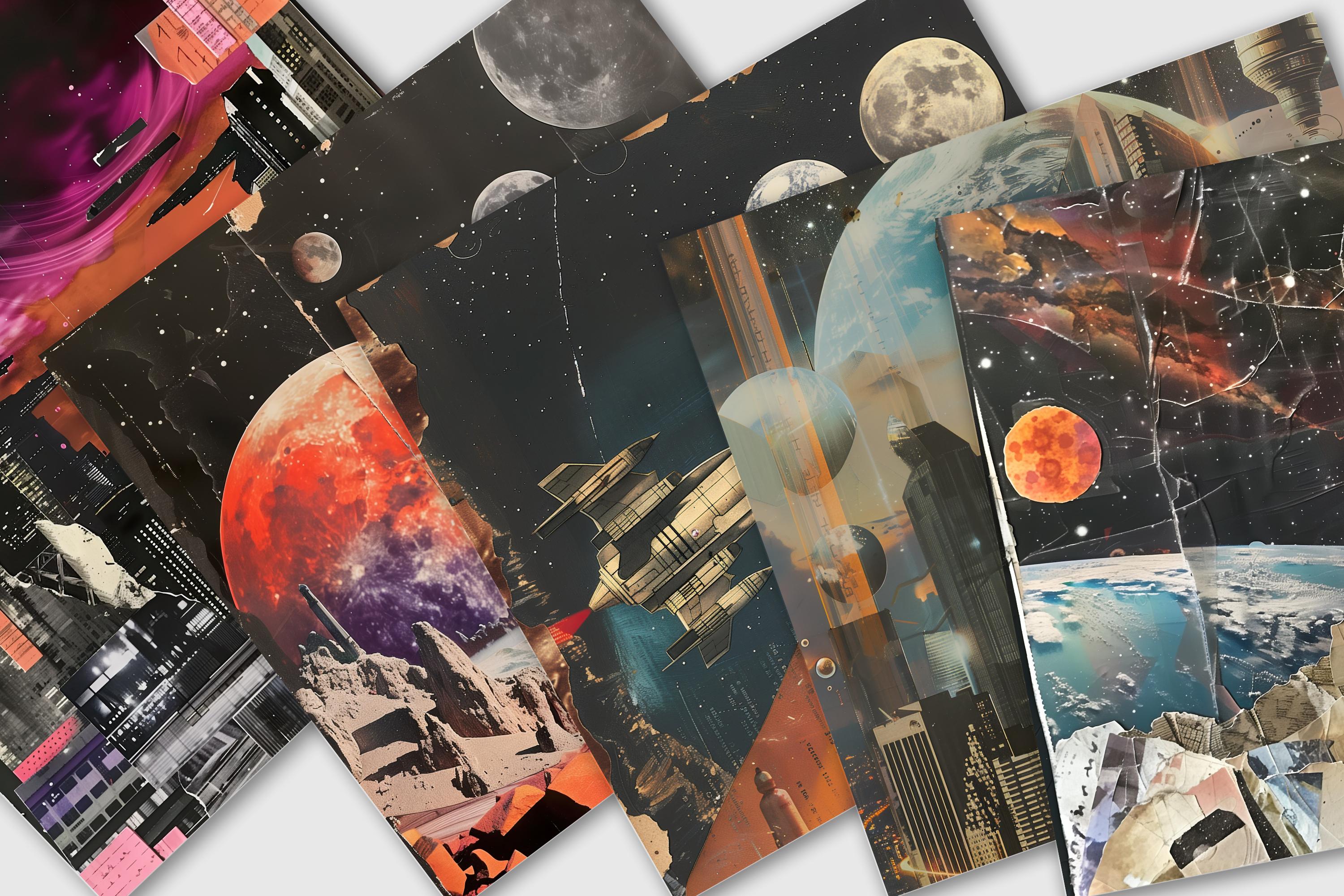 Sci-fi Space Collage Paper Pack, 13 Jpgs, Star Fantasy Junk Journal Kit ...