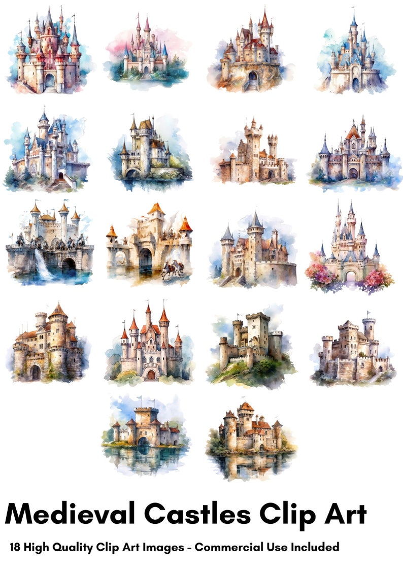 Medieval Castles Clipart- 18 High Quality Pngs - White and Transparent ...