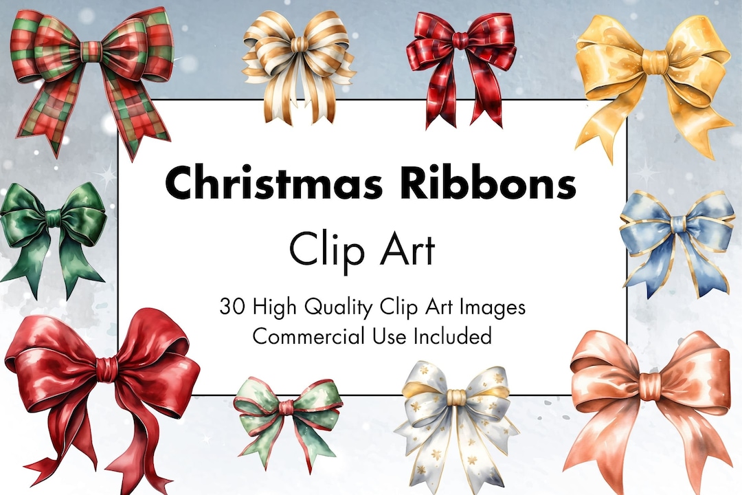Christmas Present Ribbons Clipart- 30 High Quality Pngs - White and ...
