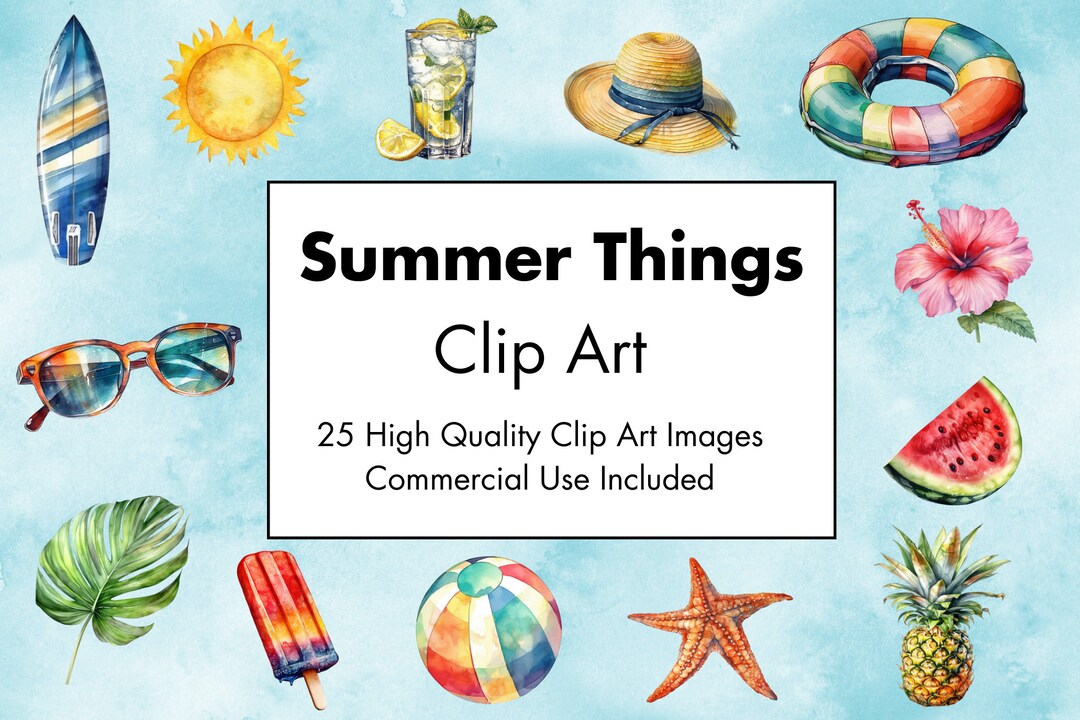 Summer Things Clipart - 25 High Quality Jpgs - White & Transparent ...