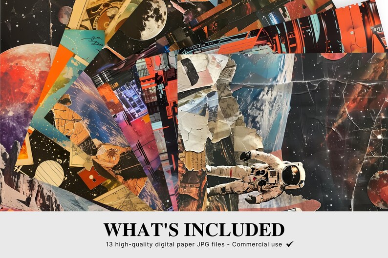 Sci-fi Space Collage Paper Pack, 13 Jpgs, Star Fantasy Junk Journal Kit ...