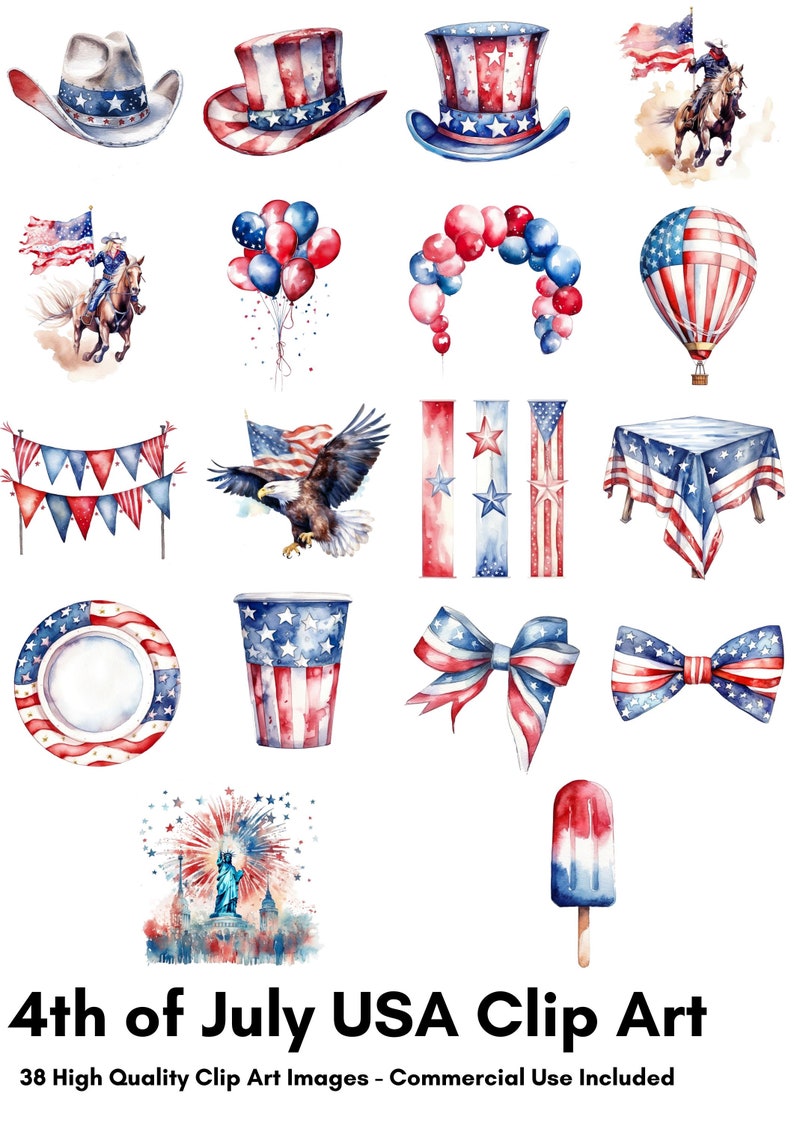 4th of July USA Clipart- 38 High Quality Jpgs- White & Transparent ...