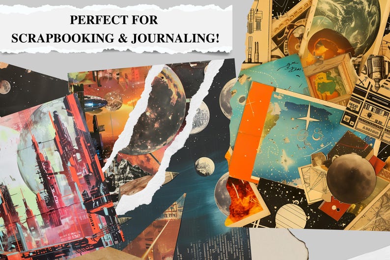 Sci-fi Space Collage Paper Pack, 13 Jpgs, Star Fantasy Junk Journal Kit ...