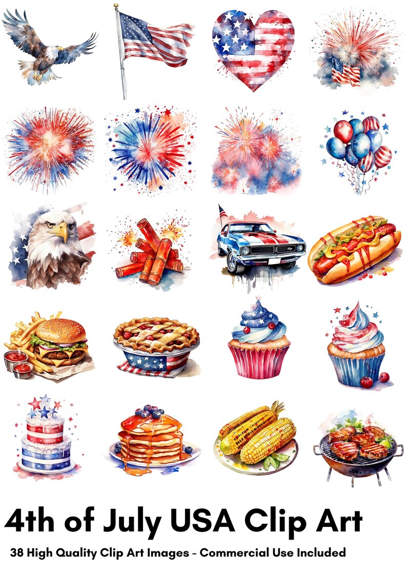 4th of July USA Clipart- 38 High Quality Jpgs- White & Transparent ...
