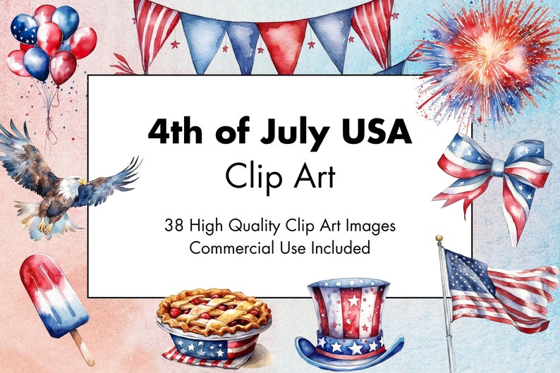 4th of July USA Clipart- 38 High Quality Jpgs- White & Transparent ...