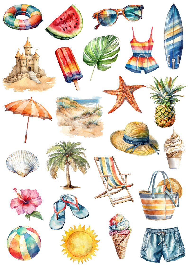 Summer Things Clipart 25 High Quality Jpgs White & Transparent ...