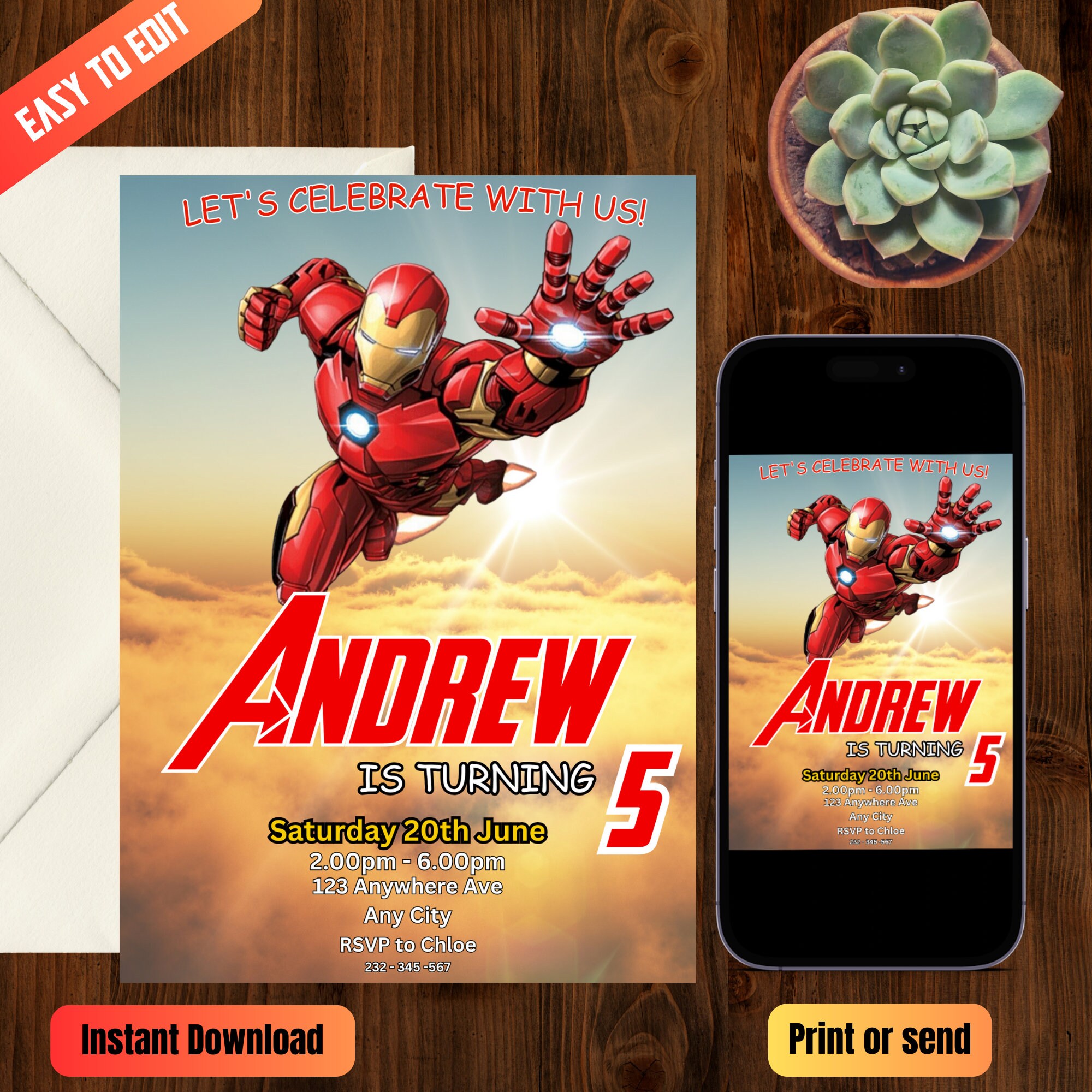 Personalised Iron Man Birthday Invitation, Birthday Party Invite ...