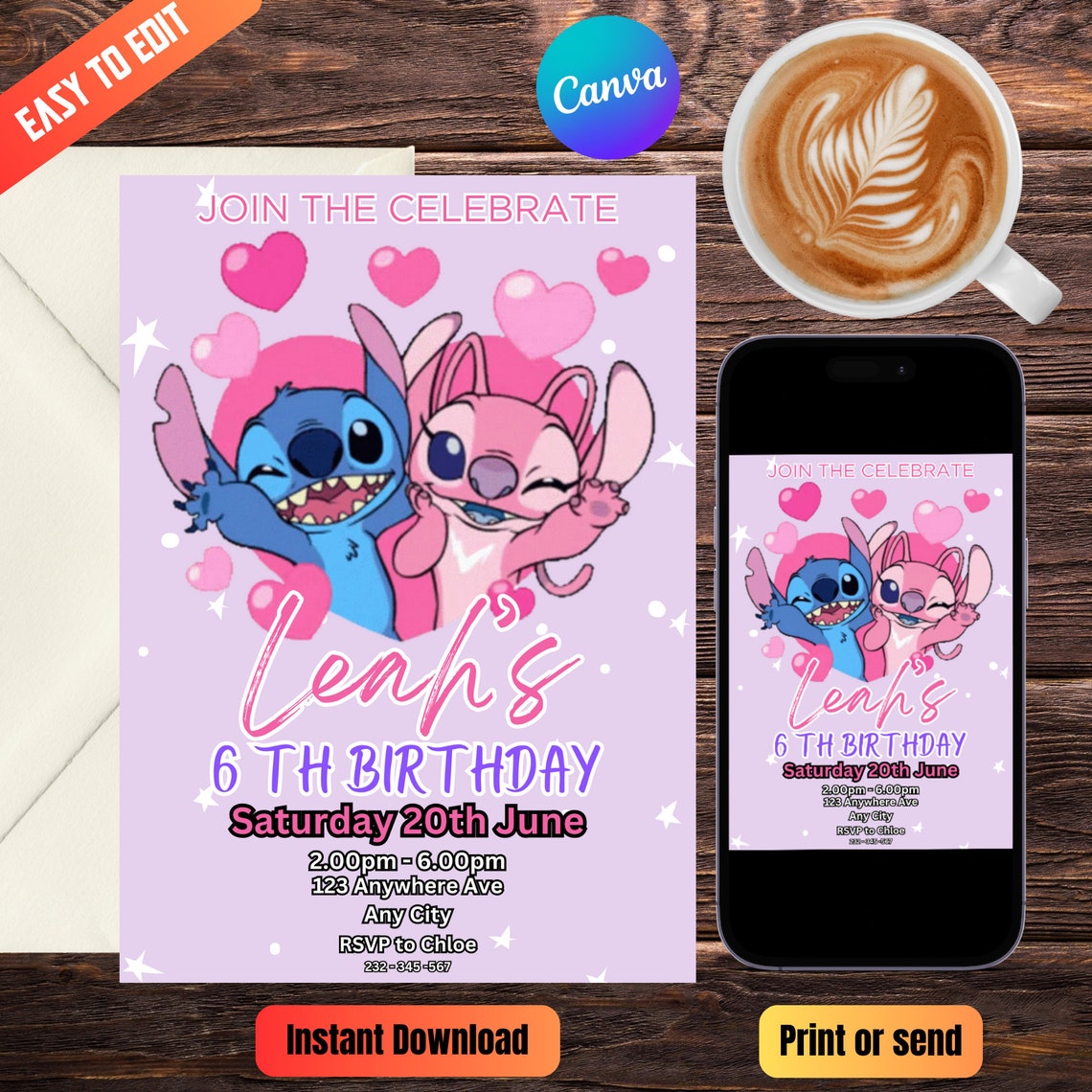 Stitch Birthday Invitation Editable Template, Printable Birthday Party ...
