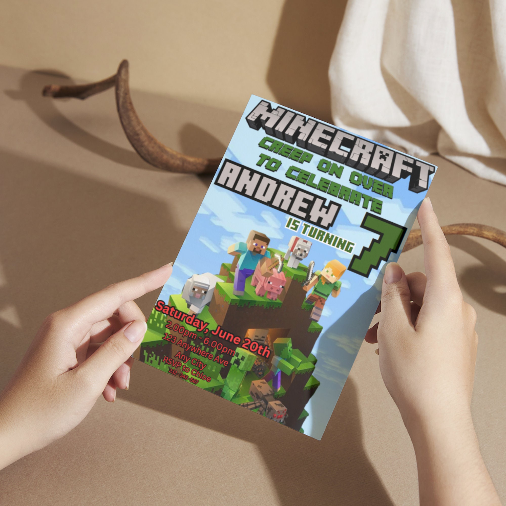 Editable Minecraft Birthday Invitation Minecrafter Birthday Invitations ...