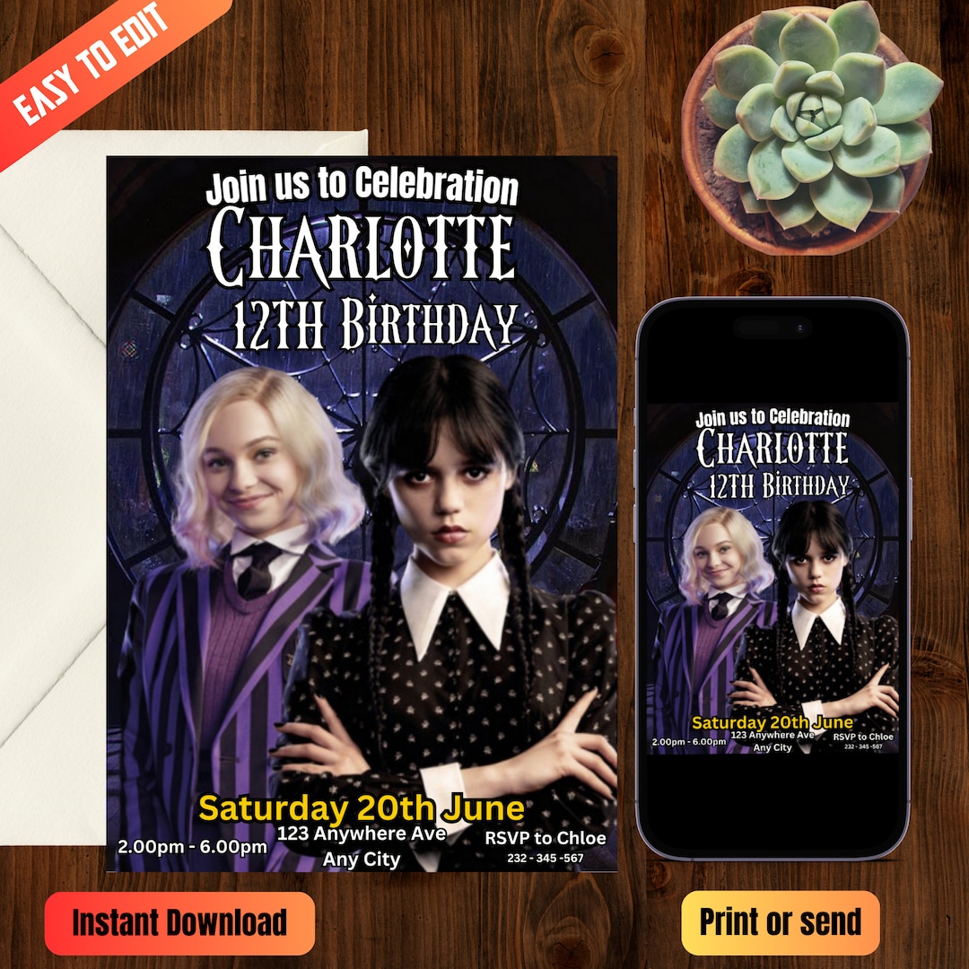 Editable Wednesday and Enid Birthday Invitation Printable - Etsy