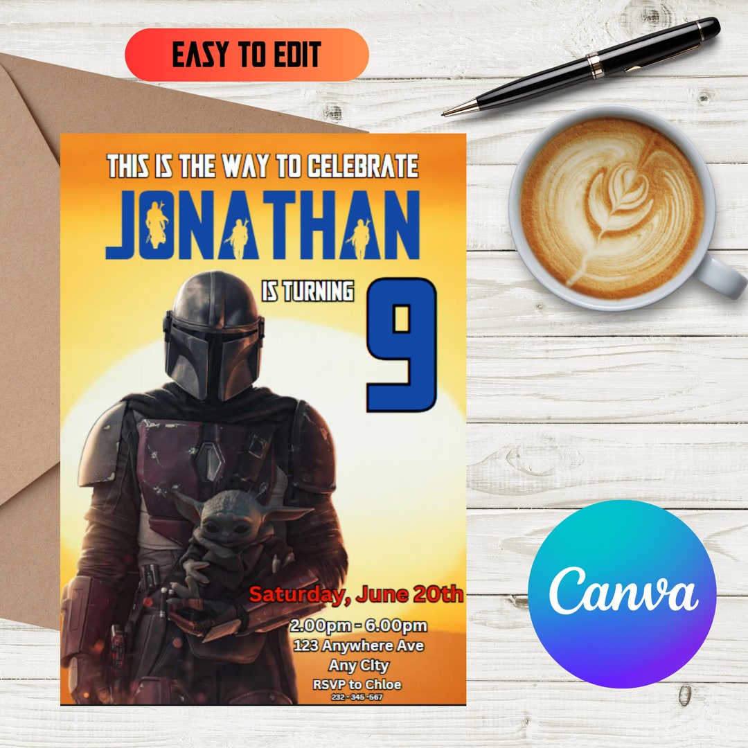 Mandalorian Birthday Invite Printable Boy Girl Birthday Invitation ...
