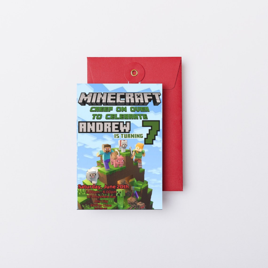 Editable Minecraft Birthday Invitation Minecrafter Birthday Invitations ...