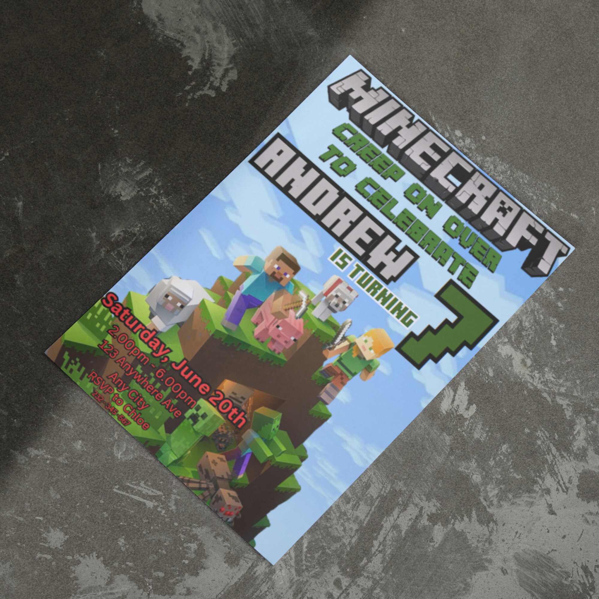 Editable Minecraft Birthday Invitation Minecrafter Birthday Invitations ...