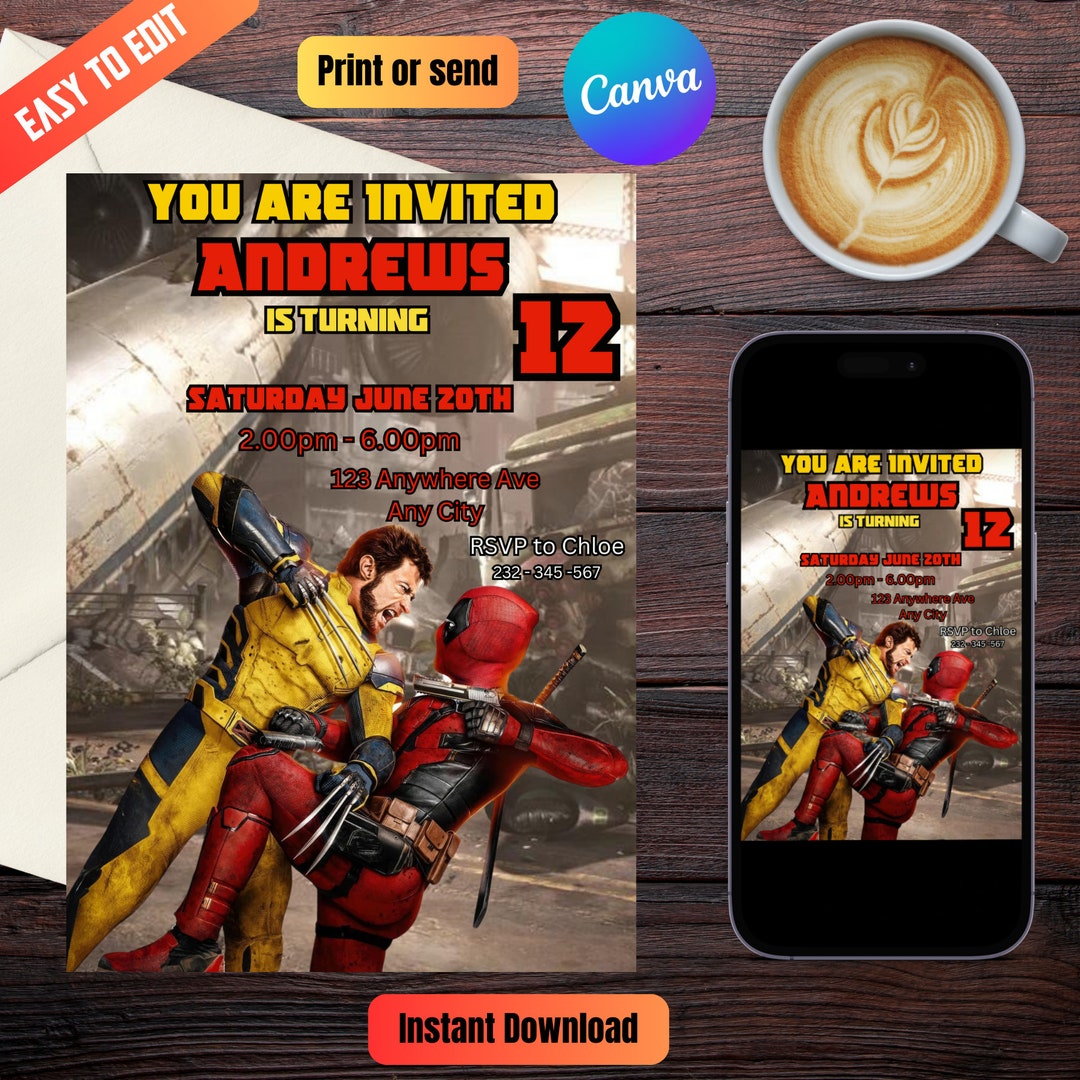 Deadpool and Wolverine Birthday Invitation | Editable Digital Download ...
