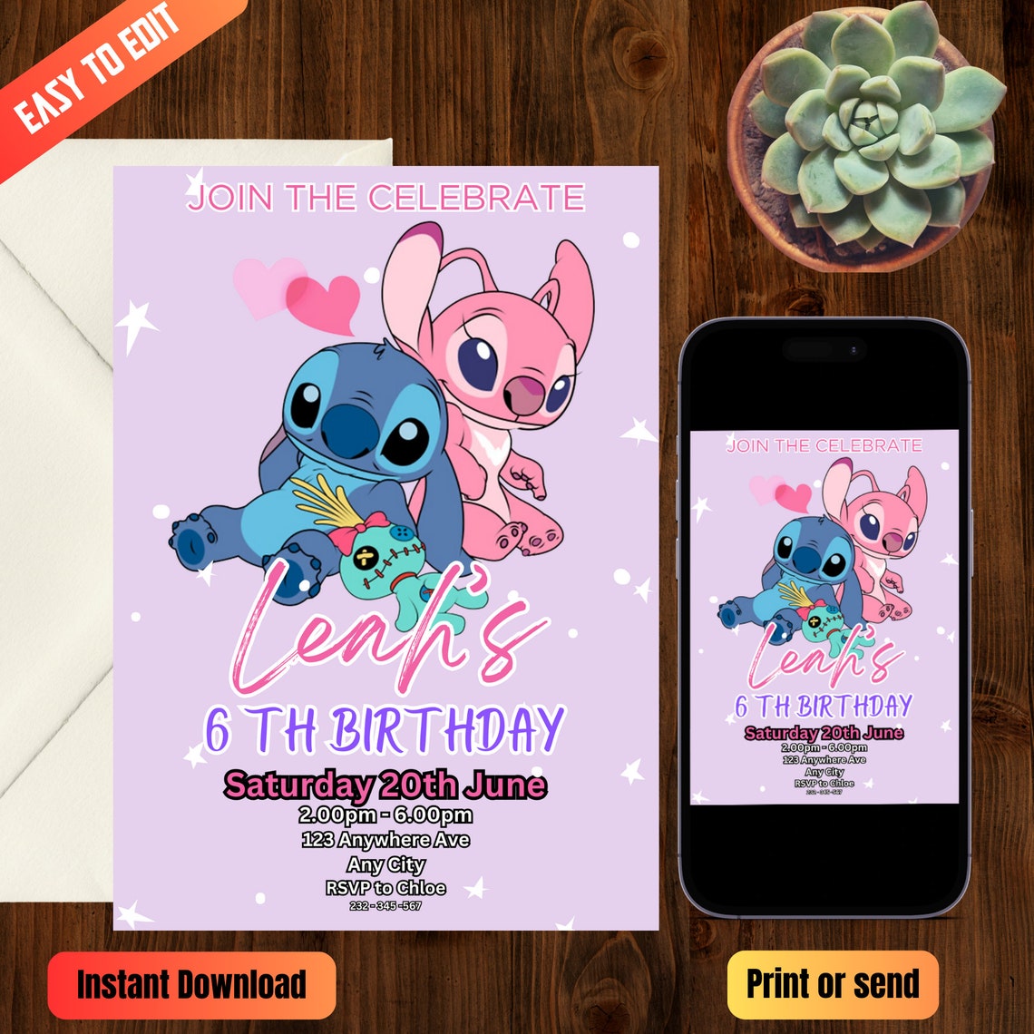 Stitch Birthday Invitation Editable Template, Printable Birthday Party ...