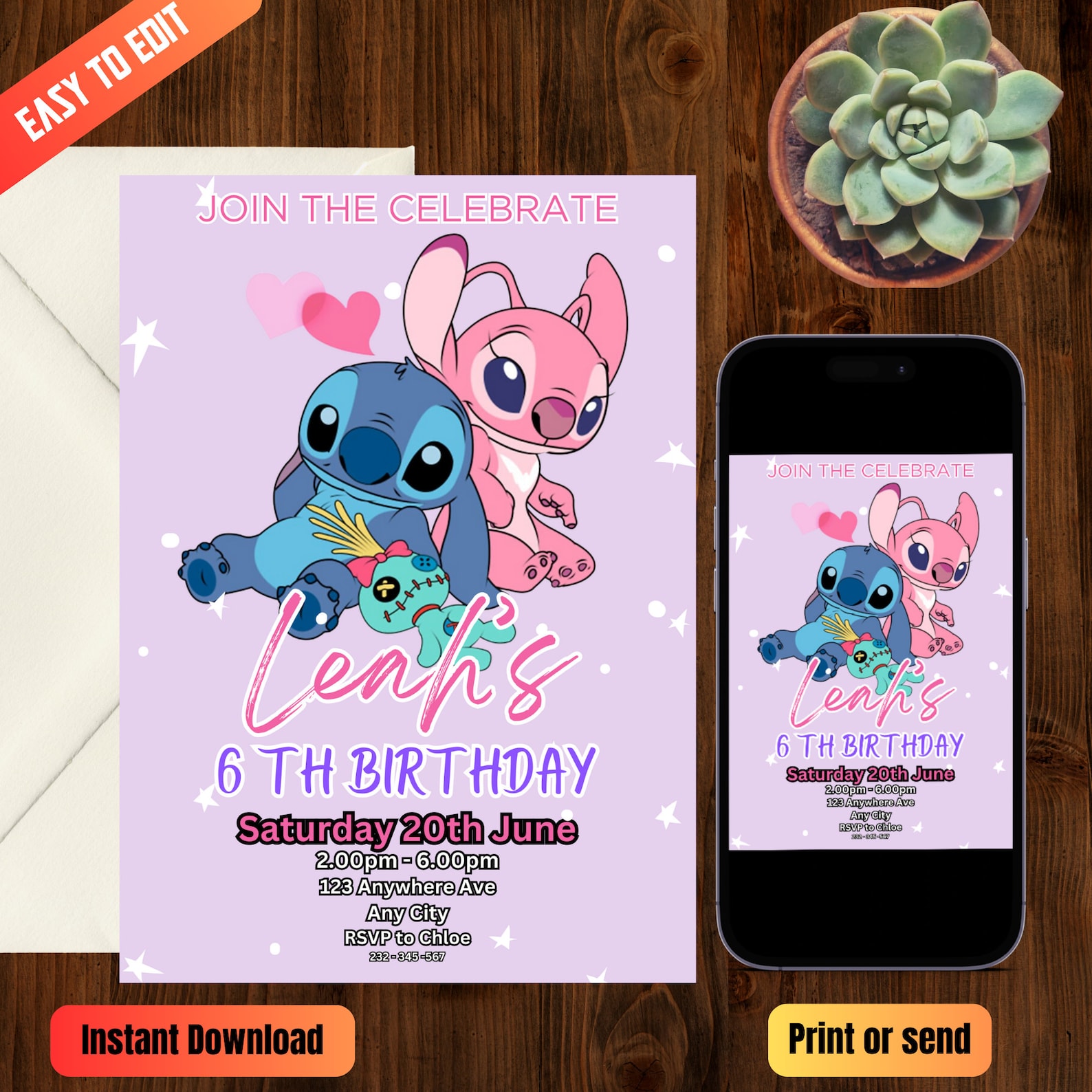 Stitch Birthday Invitation Editable Template, Printable Birthday Party ...