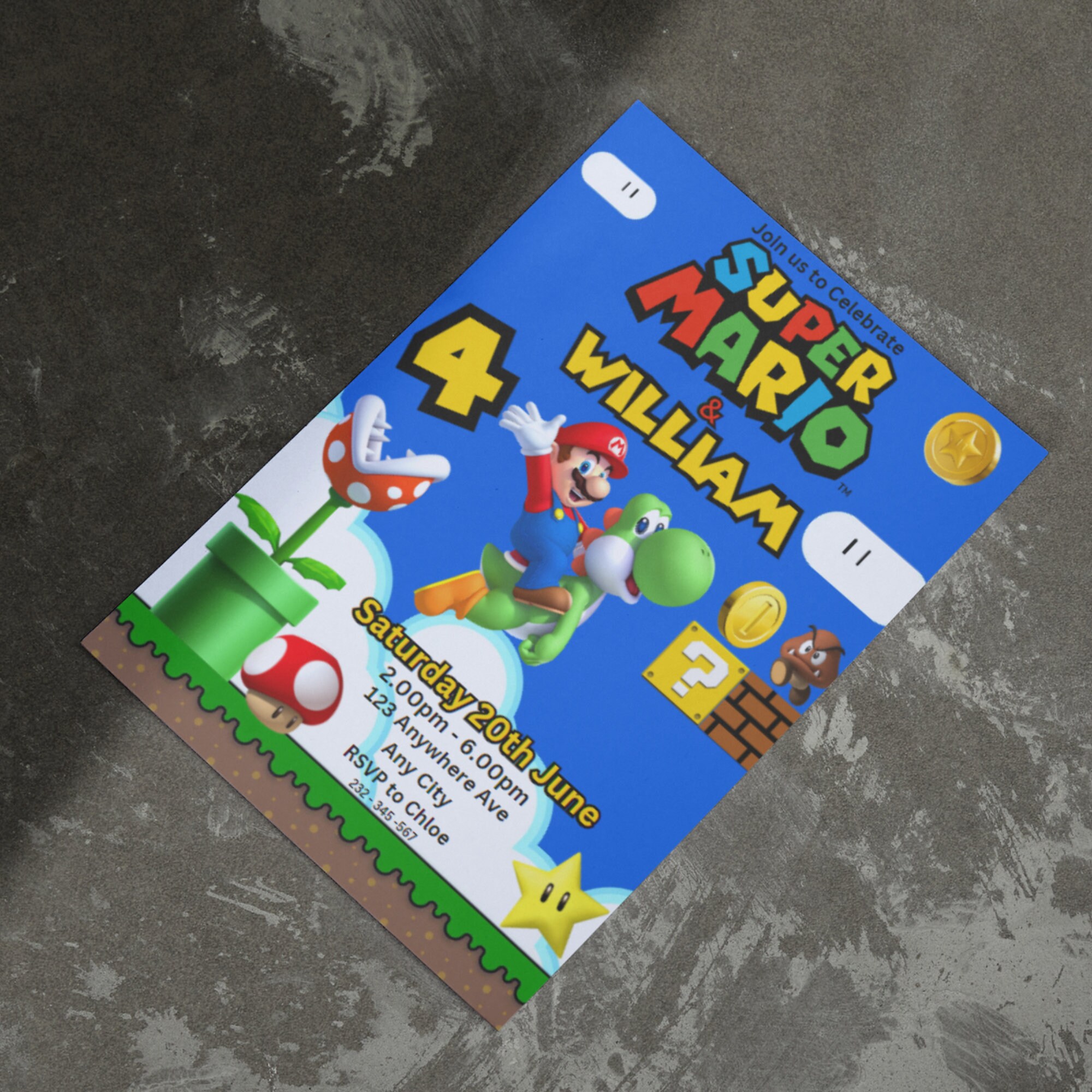 Super Mario Birthday Invitation A Magical Kids' Party Invite Print and ...