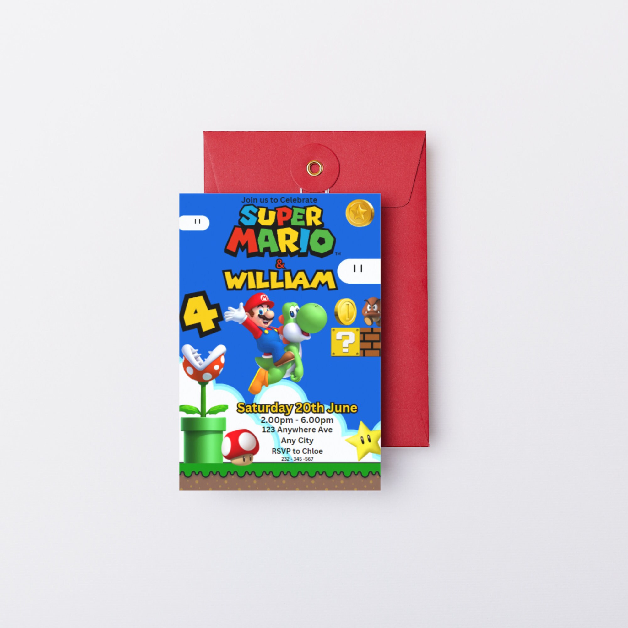 Super Mario Birthday Invitation A Magical Kids' Party Invite Print and ...