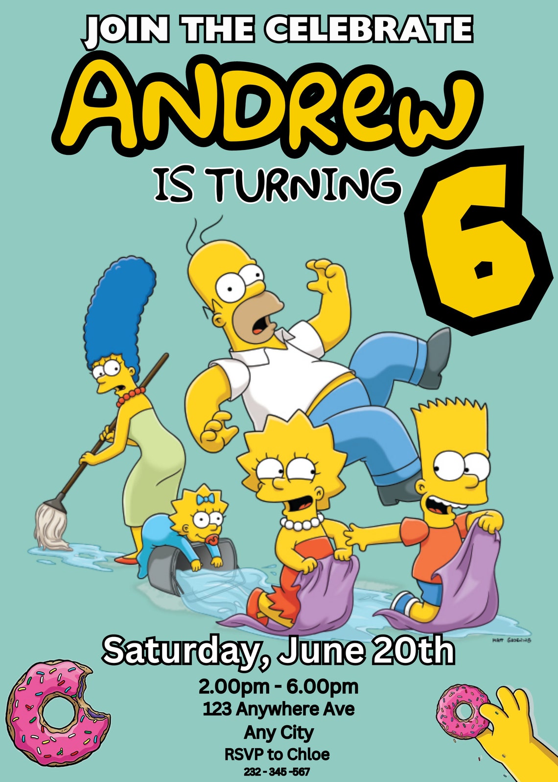The Simpsons Birthday Party Invitation Editable, Party E-invitation ...