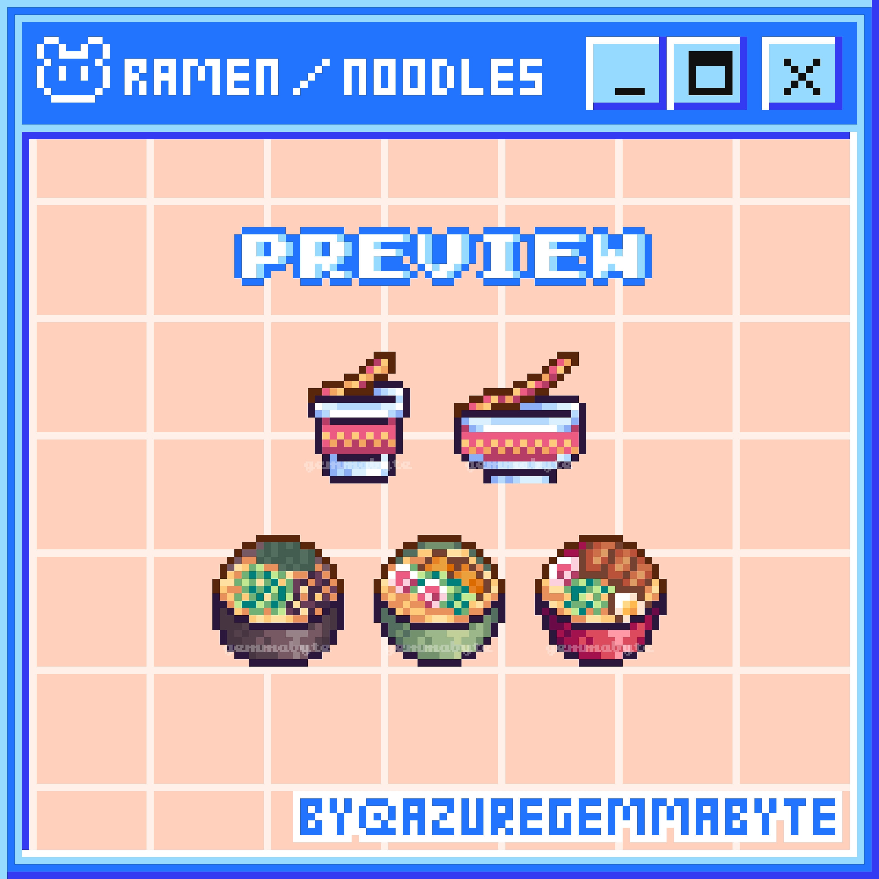 Ramen & Noodles Twitch Sub Bits Badges 5 Cute Pixel Art 8-bit Noodle ...