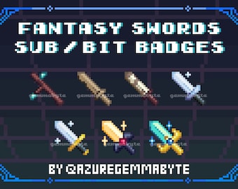 Fantasy RPG Sword Twitch Sub Bits Badges || 7 Cool Pixel Art 8-bit ...