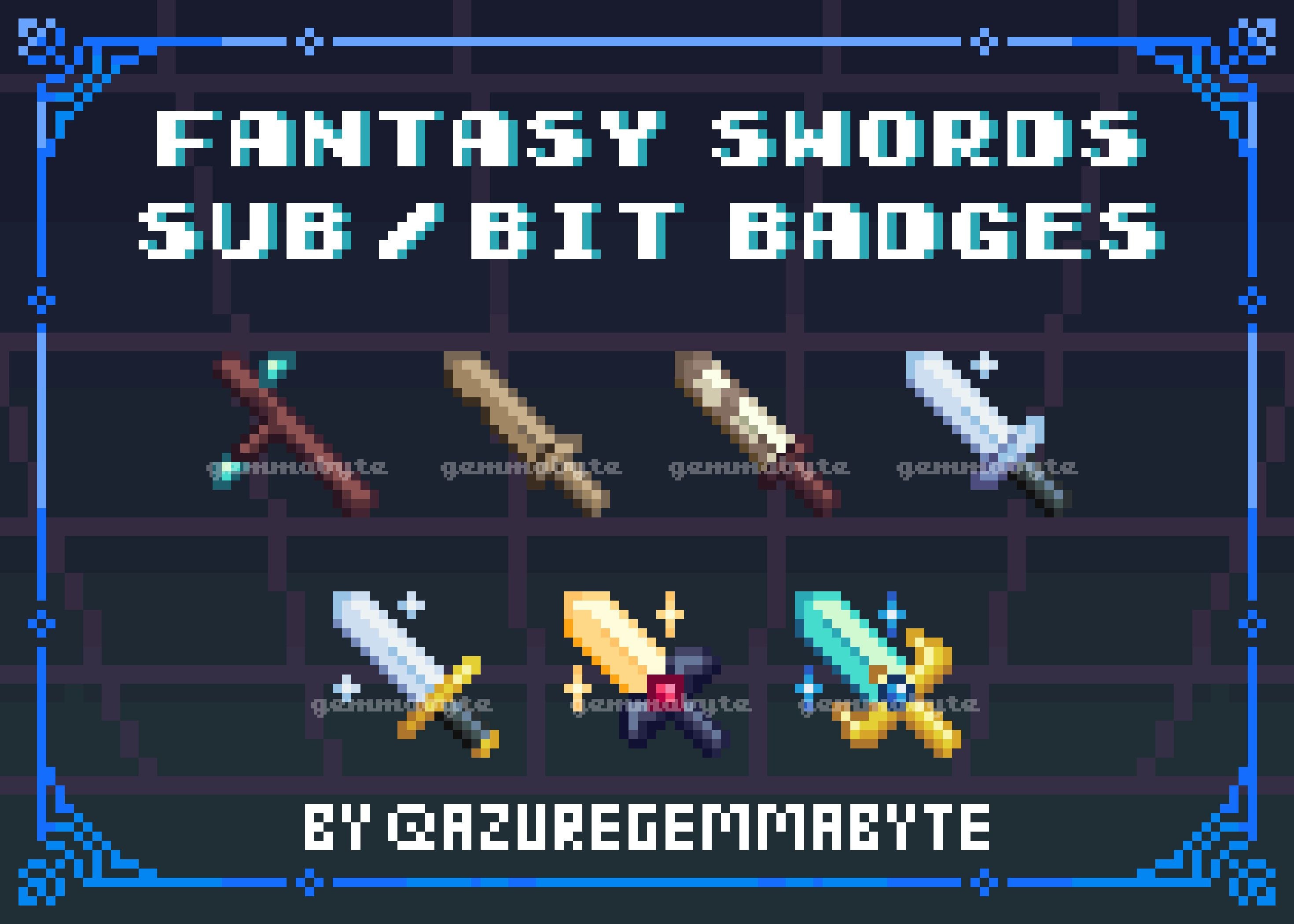 Fantasy RPG Sword Twitch Sub Bits Badges 7 Cool Pixel Art 8-bit Fantasy ...