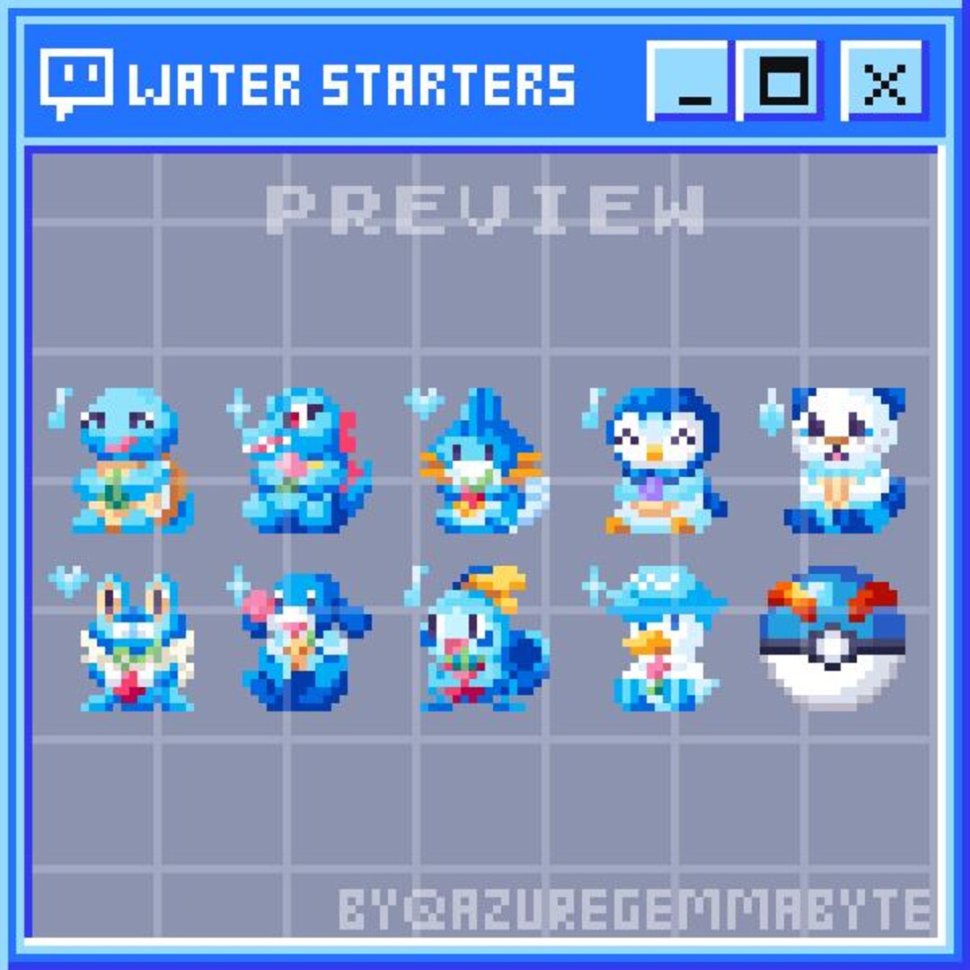 Pokemon Water Starters Twitch Sub Bits Badges || 10x Cool Cute Pixel ...