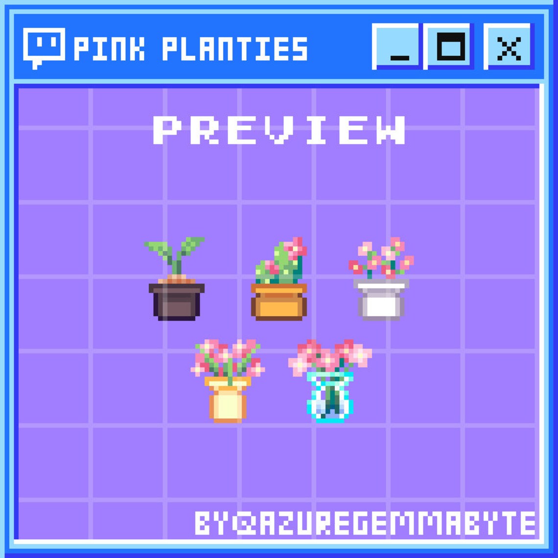 Pink Flower Plant Sub Bits Badges || 5 Cute Pixel Art 8-bit Cute Plants ...