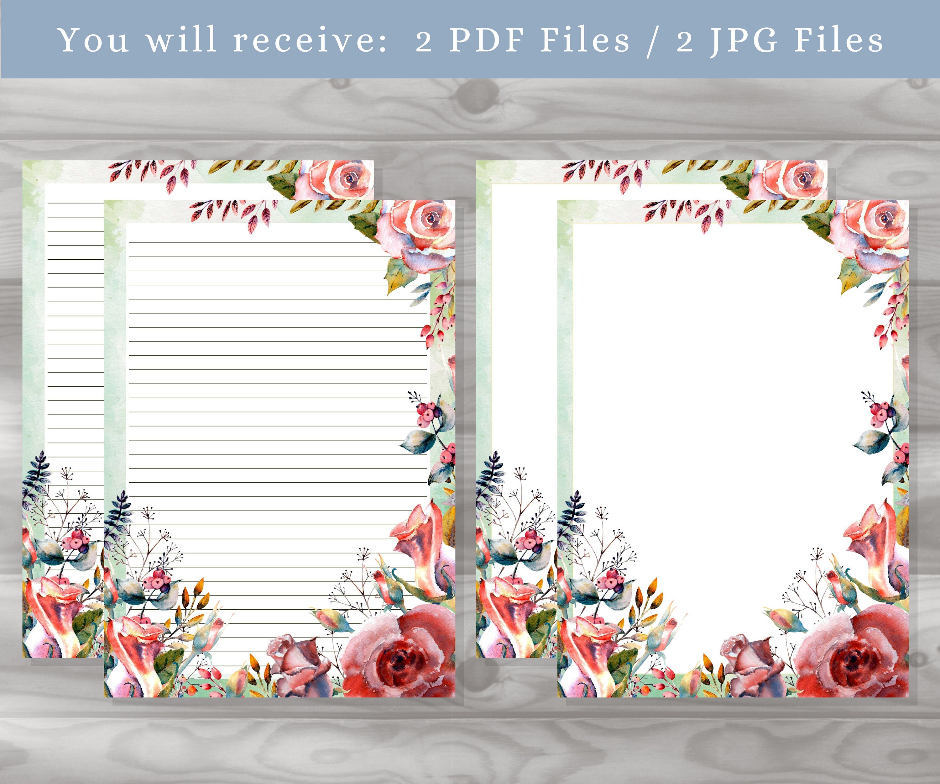 Printable Floral Stationery, DIGITAL DOWNLOAD, Printable Writing Paper ...
