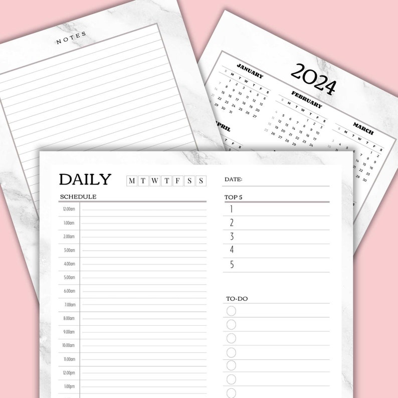 24 Hour Daily Planner Printable Hourly Planner Time Blocking Template ...