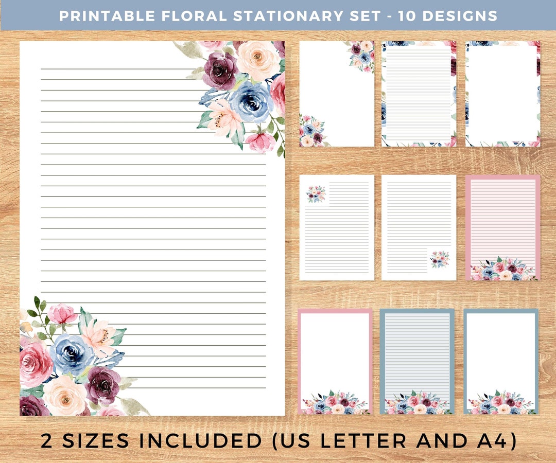 Printable Floral Stationery, DIGITAL DOWNLOAD, Printable Writing Paper ...