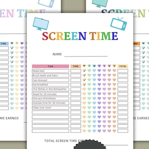 Screen Time Chart Checklist, Editable Printable Screen Time Task Chart ...