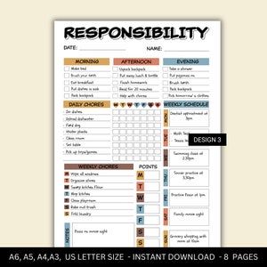 Editable Responsibility Chore Chart for Kids | Printable Daily and ...