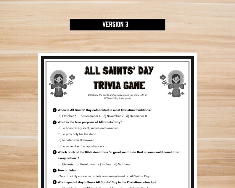 All Saints’ Day Trivia Game Printable – Catholic & Christian Bible Quiz ...