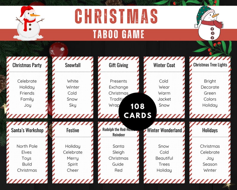 Christmas Taboo Game | Printable Holiday Party Game | Forbidden Word ...