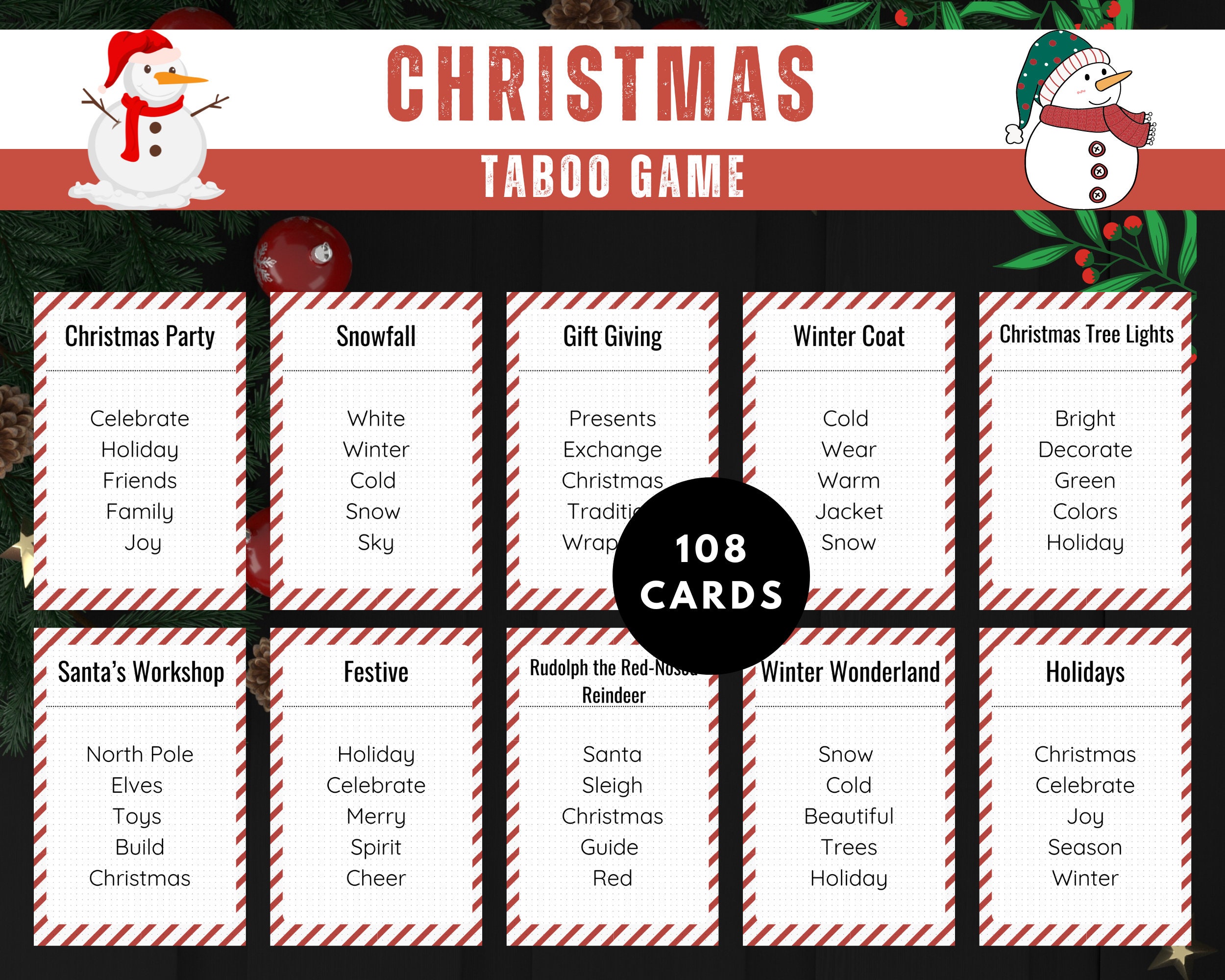Christmas Taboo Game | Printable Holiday Party Game | Forbidden Word ...